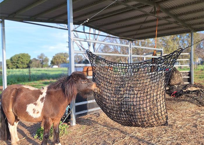 Hay-Stay Hanging Knotless Hay Net – GutzBusta® Slow Feed Hay Nets