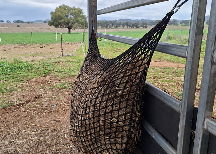 Hay-Stay Hanging Knotless Hay Net – GutzBusta® Slow Feed Hay Nets