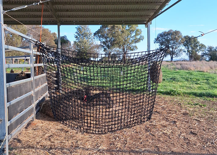 Hay-Stay Hanging Knotless Hay Net – GutzBusta® Slow Feed Hay Nets