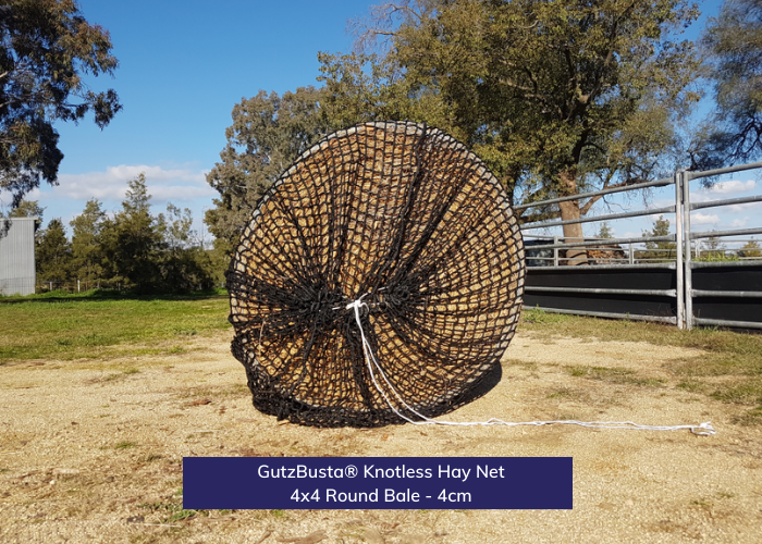 Knotless Hay Nets - 4'x4' Round Bale – GutzBusta® Slow Feed Hay Nets